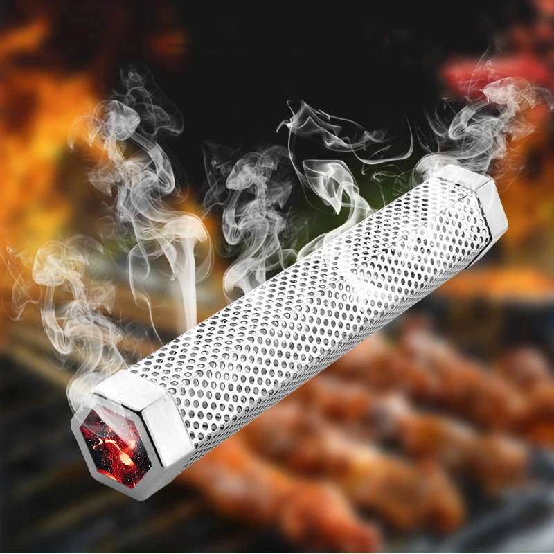 Stainless-Steel-BBQ-Smoker-Grill-Tube-Cylindrical-Detachable-Large ...