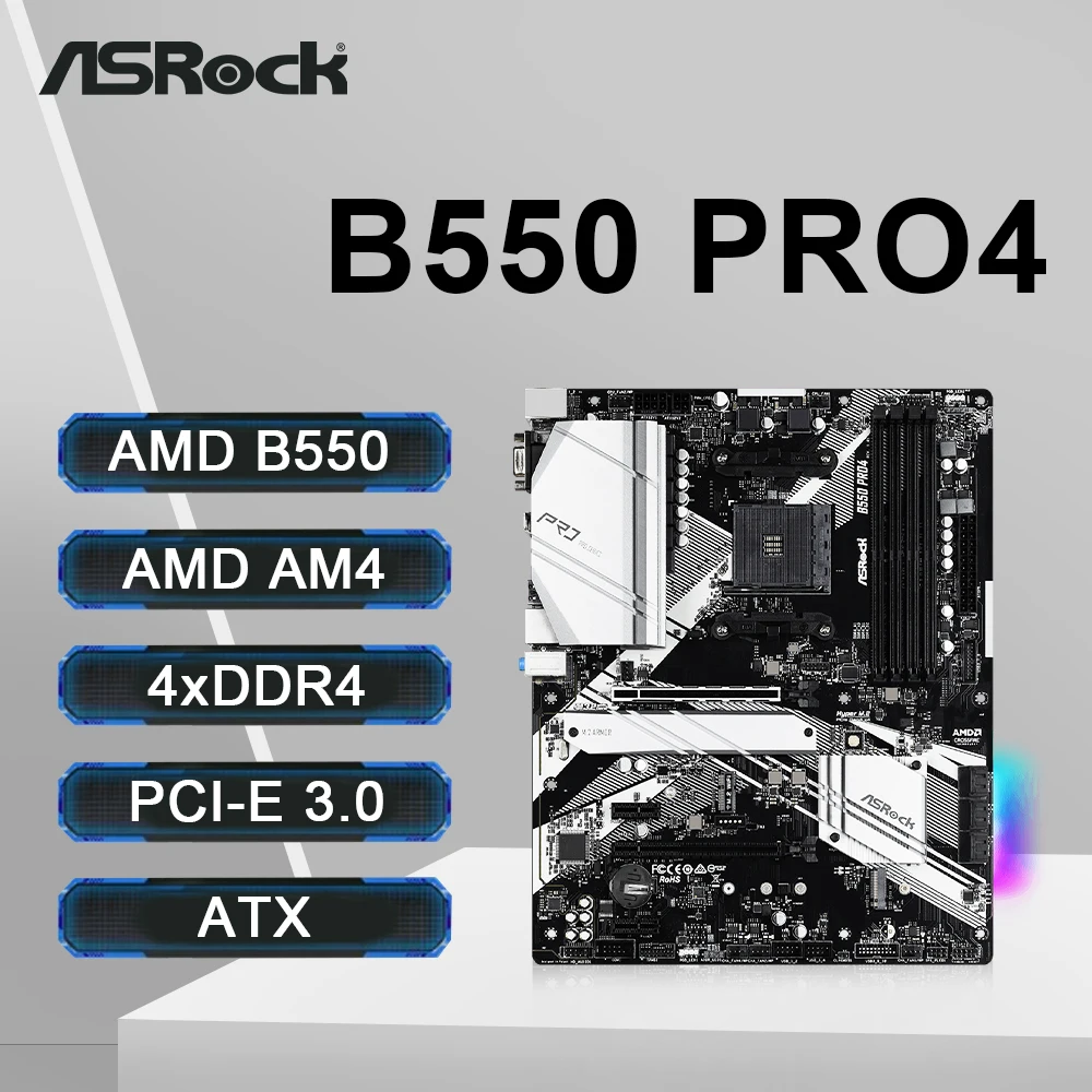 ASRock-B550-PRO4-Motherboard-AM4-Socket-DDR4-4733MHz-128GB-PCI-E-4-0 ...