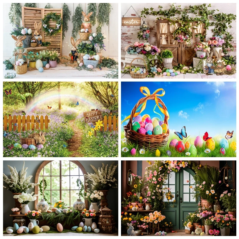 Spring Happy Easter Photography Backdrop Flower Floral Rabbit Bunny ...