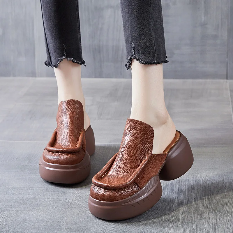Birkuir-Platform-Slippers-Genuine-Leather-7cm-Thick-Heel-Closed-Toe ...