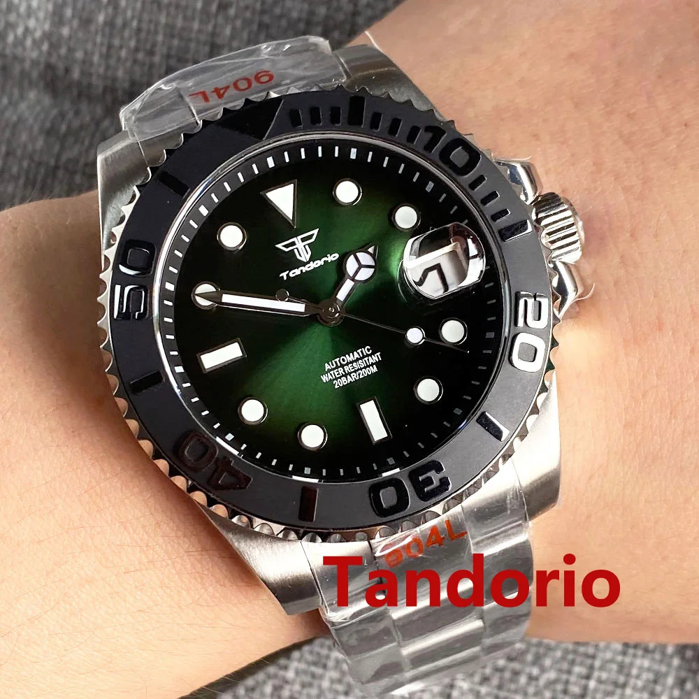 40mm Tandorio NH35A Men Watch Sunburst Red/Blue/Green Sapphire Crystal ...