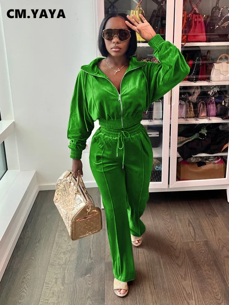 CM-YAYA-Fashion-Velvet-Women-s-Set-Long-Sleeve-Jacket-and-Wide-Leg ...