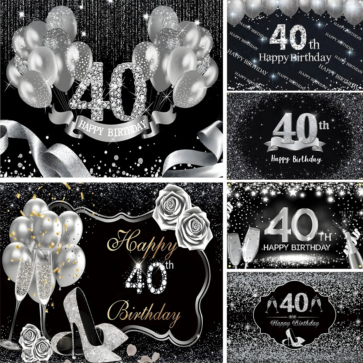 Black-Sliver-Fabric-Happy-40-Years-Old-Birthday-Party-Backdrop-Black ...
