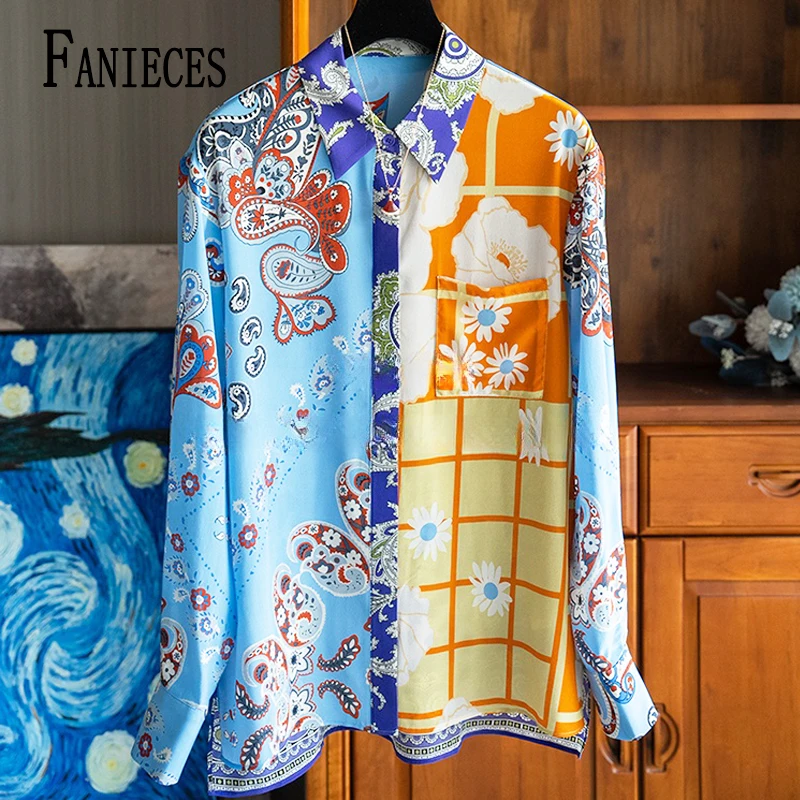 FANIECES Vintage Print Women Shirts Fashion Luxury Brand Design Blouses ...