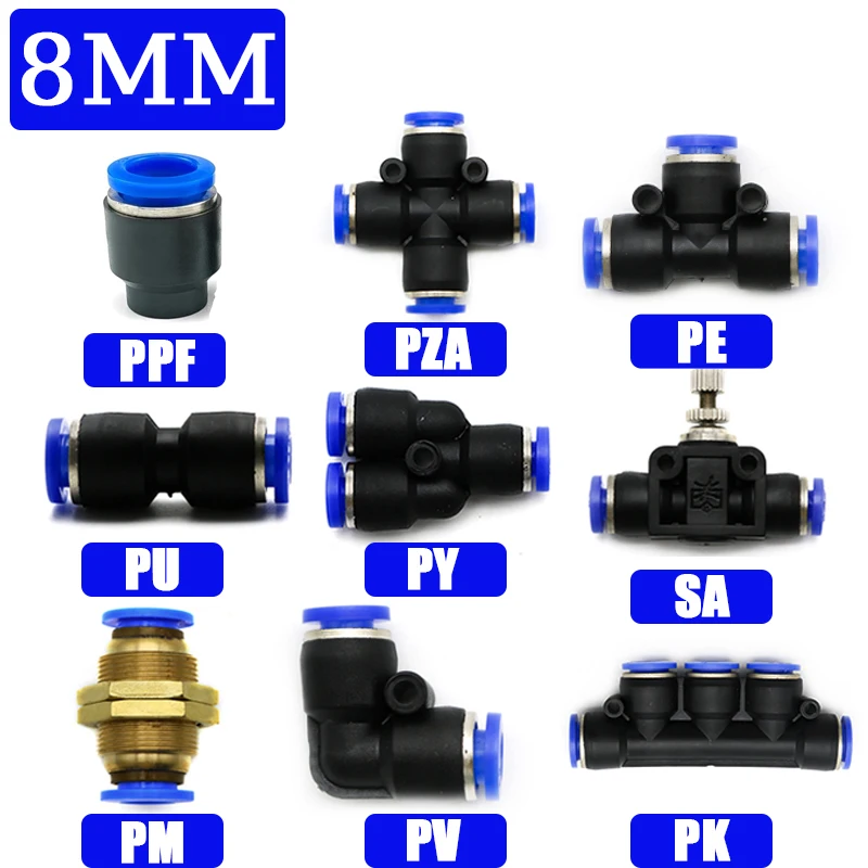 8mm-Pneumatic-Fittings-PU-PE-PV-PY-PM-PZA-PK-SA-PPF-Quick-Connector-Air ...