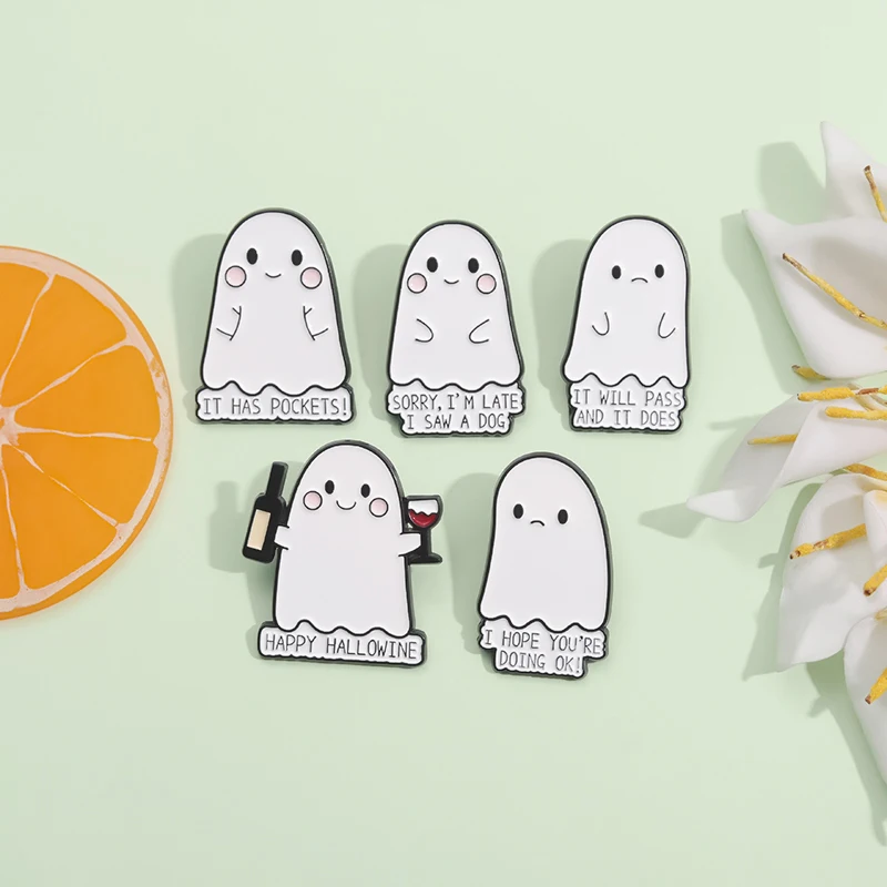 Cute Ghost Enamel Pins Funny It Has Pockets Boo Brooches Cartoon Boo ...