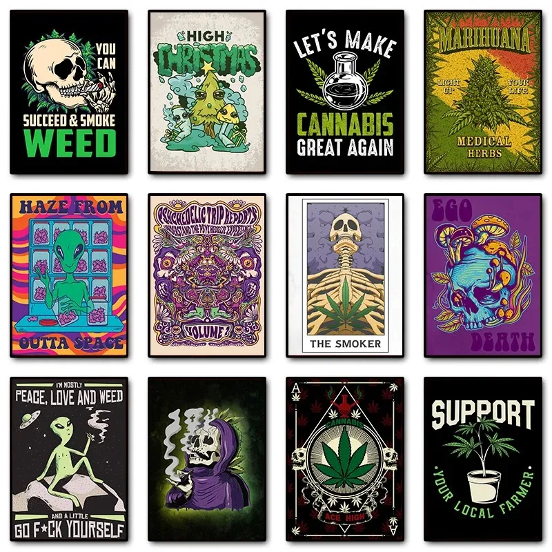 Abstract-Weed-Poster-Psychedelic-Alien-Smoking-Weed-Dealer-Mushroom ...
