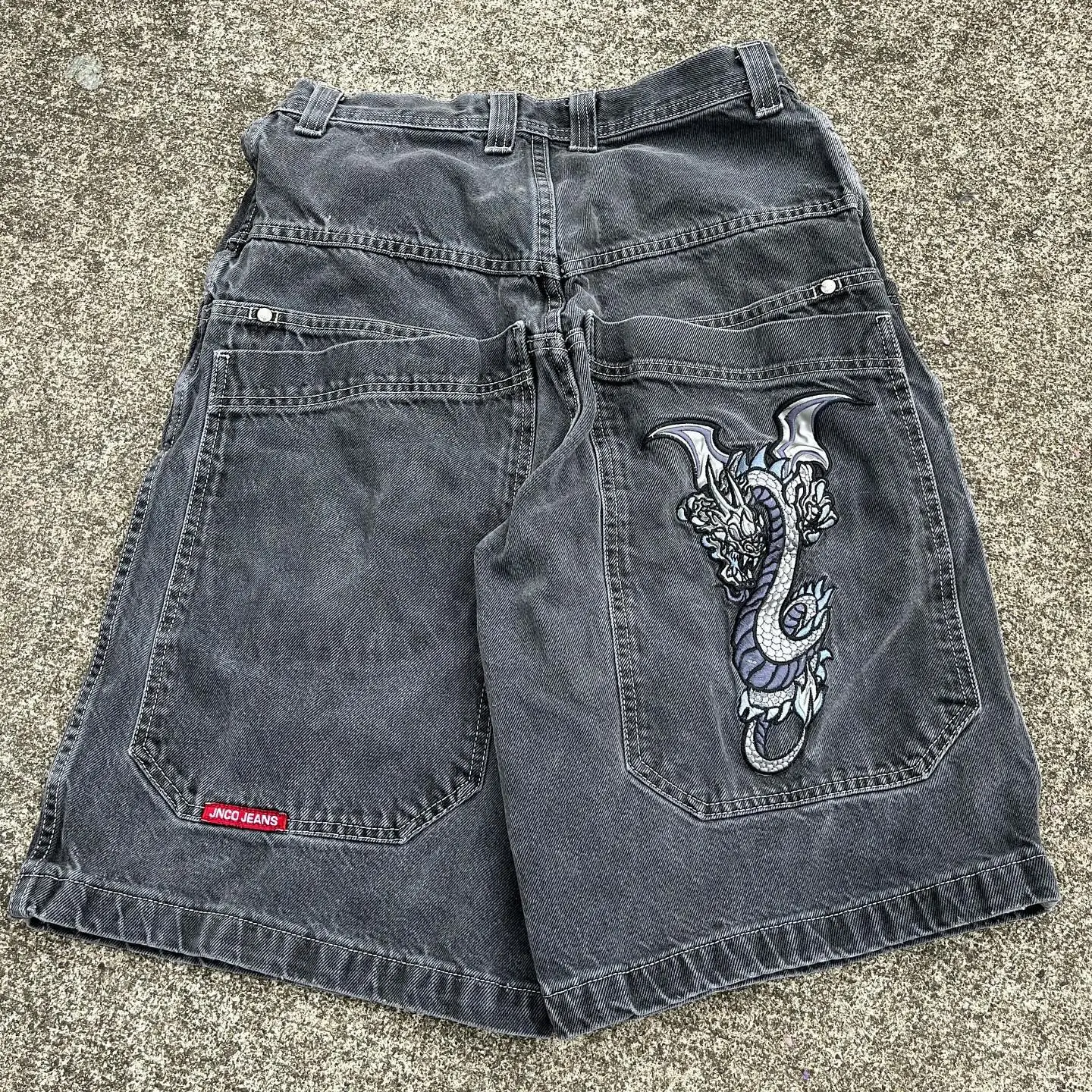Flytonn-90s streetwear -JNCO Chinese Loong Hip Hop Denim Shorts 2000s