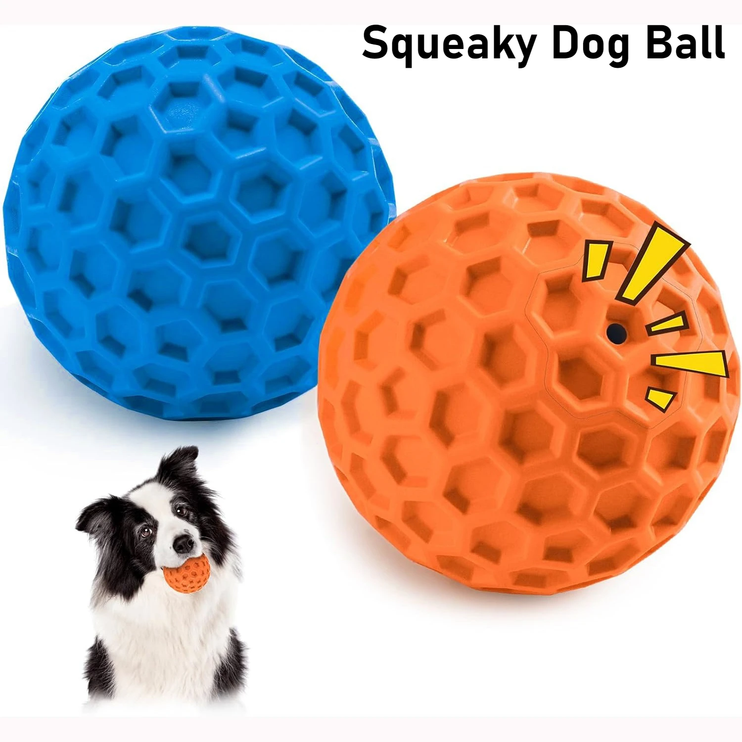 2pcs Indestructible Squeaky Dog Toys, Interactive Dog Balls Natural ...