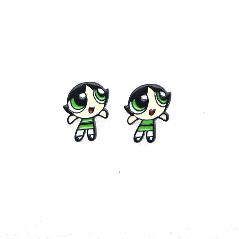 Cartoon The Powerpuff Girls Buttercup Kawaii Metal Stud Earrings ...