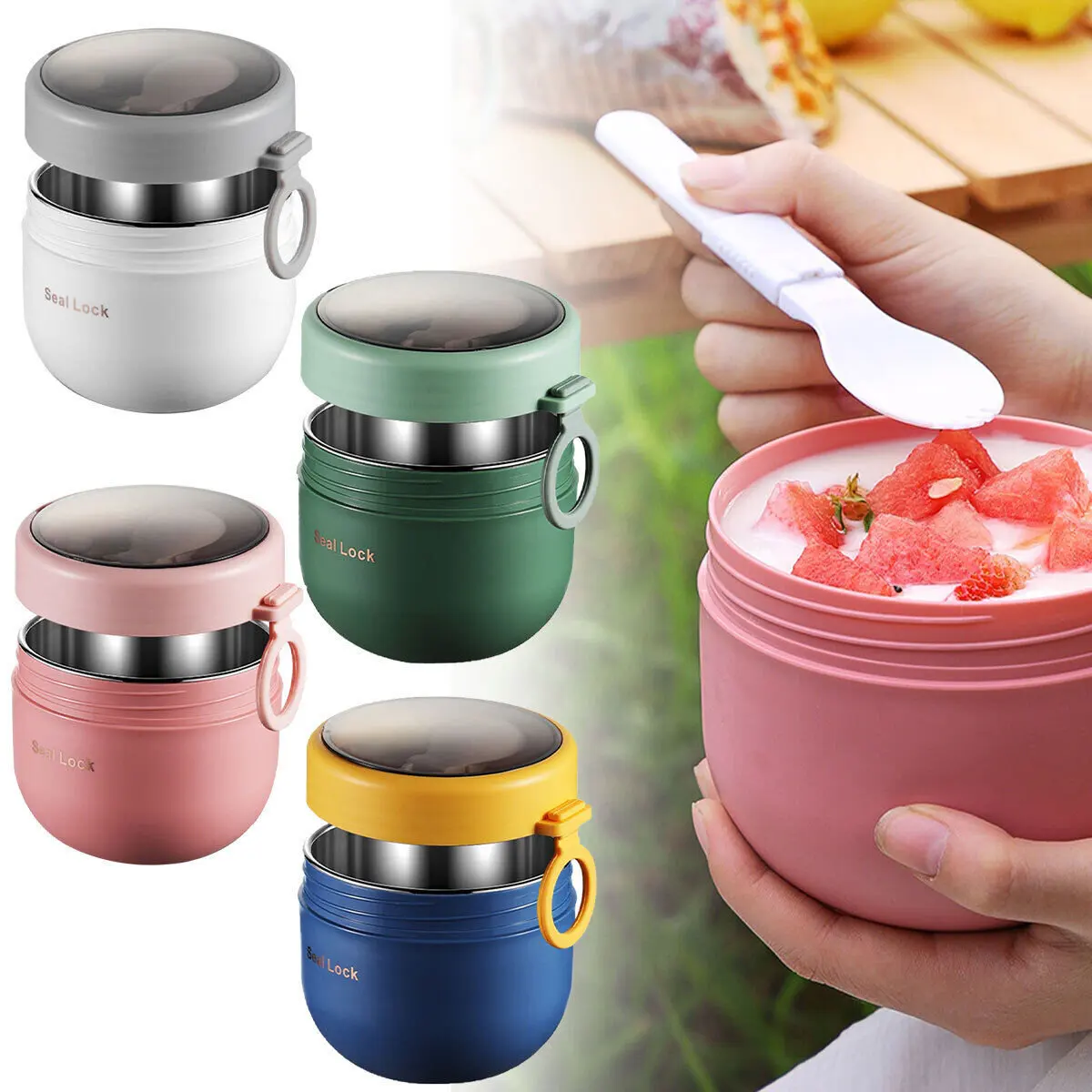 600ML Stainless Steel Lunch Box Hot Food Flask Soup Storage Vacuum ...