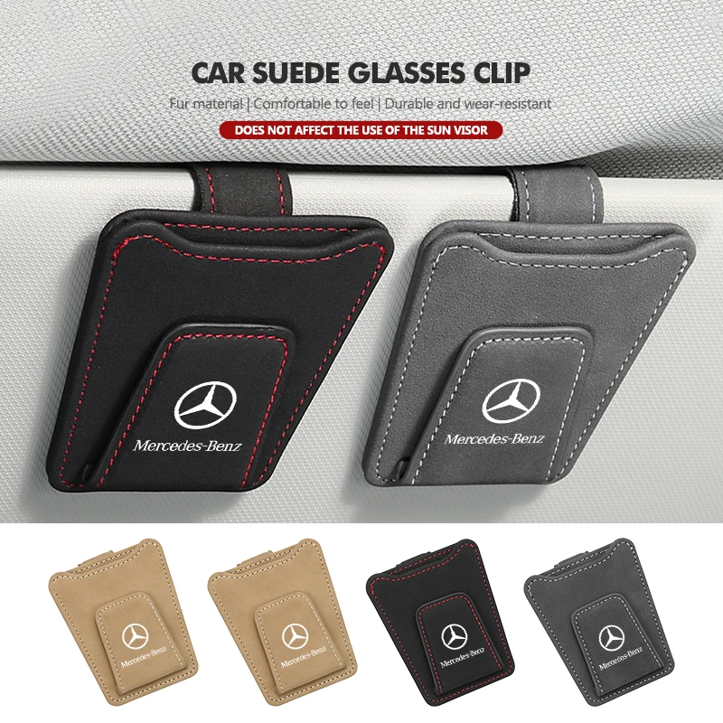 Suede Car Sun Visor Glasses Clip Sunglasses Card Storage Box ...