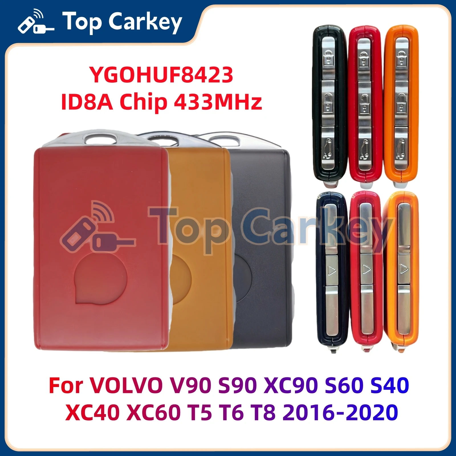 TopCarkey YGOHUF8423 ID8A Chip 433MHz Smart Remote Key for VOLVO V90 ...