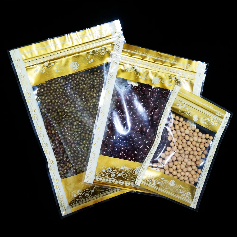 100pcs-Transparent-Zipper-Reusable-Plastic-Bags-with-Golden-Yellow-Lace ...