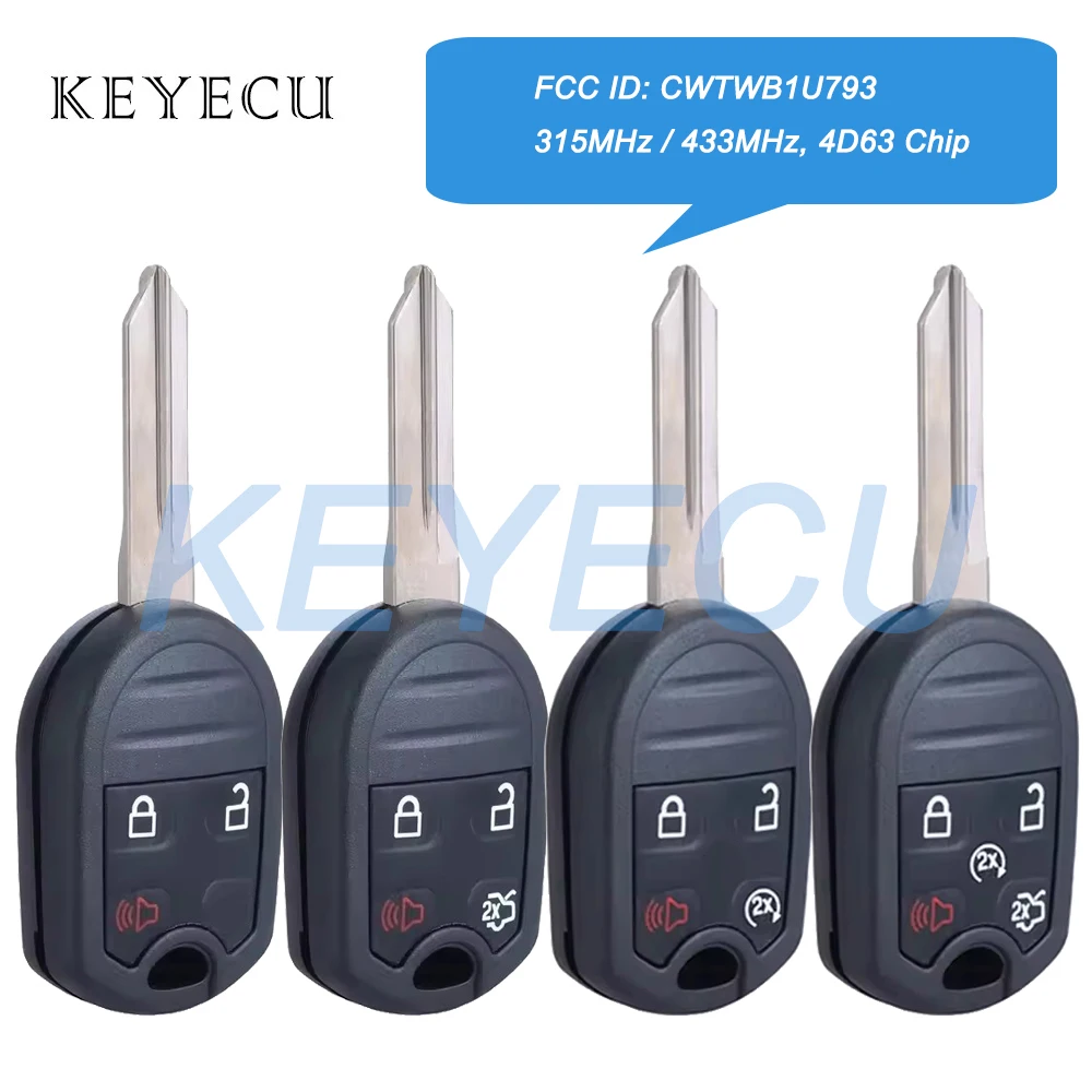 Keyecu CWTWB1U793 315MHz 433MHz 4D63 Chip Remote Car Key Fob for Ford ...