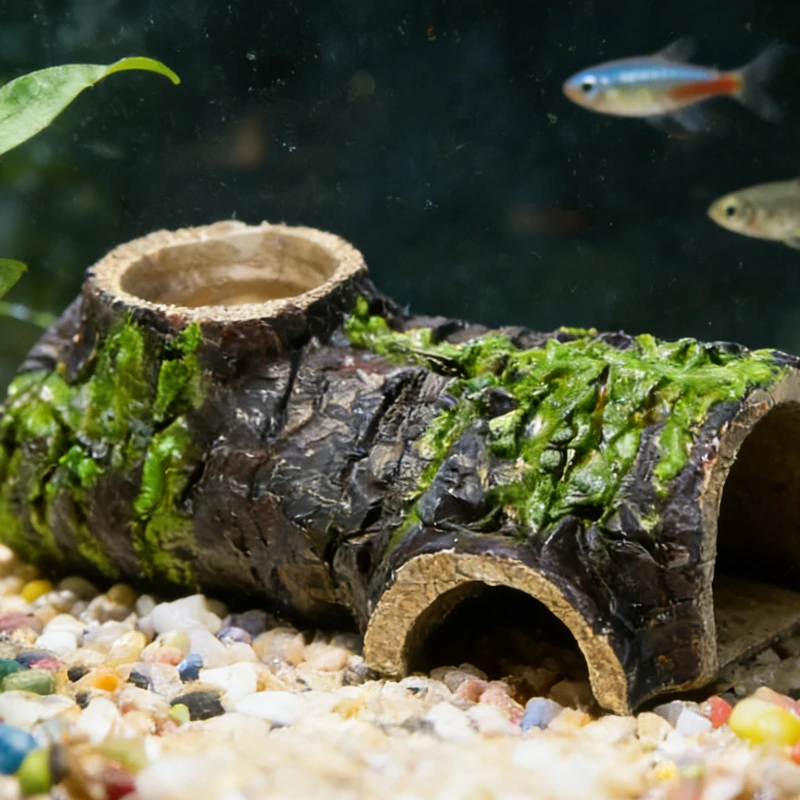 Simulated Bark Hole Fish Tank Scenery Hiding Cave Resin Hollow Tree ...