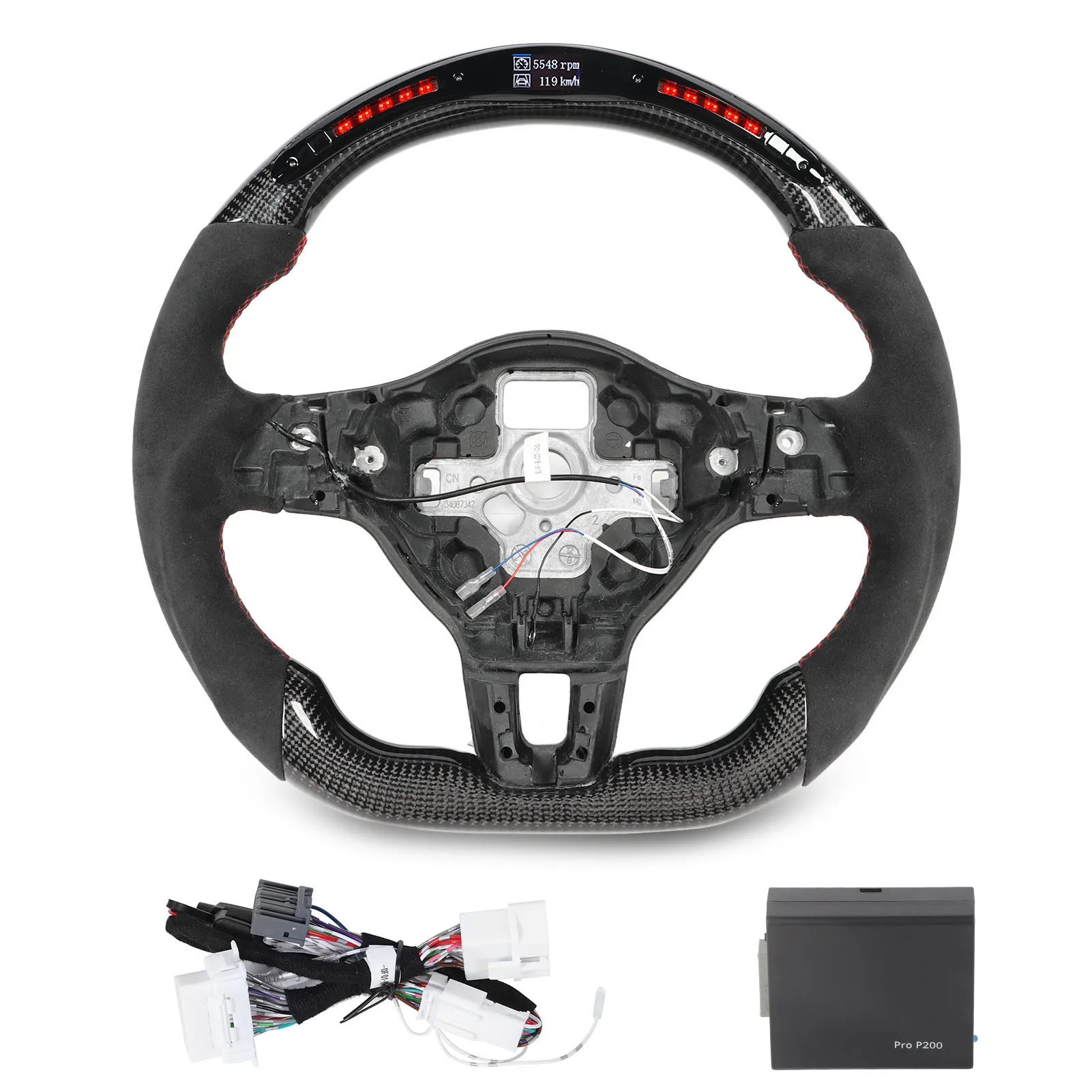 LED-Steering-Wheel-Carbon-Fiber-Red-Stitching-20-LEDs-Light-Adjustable ...