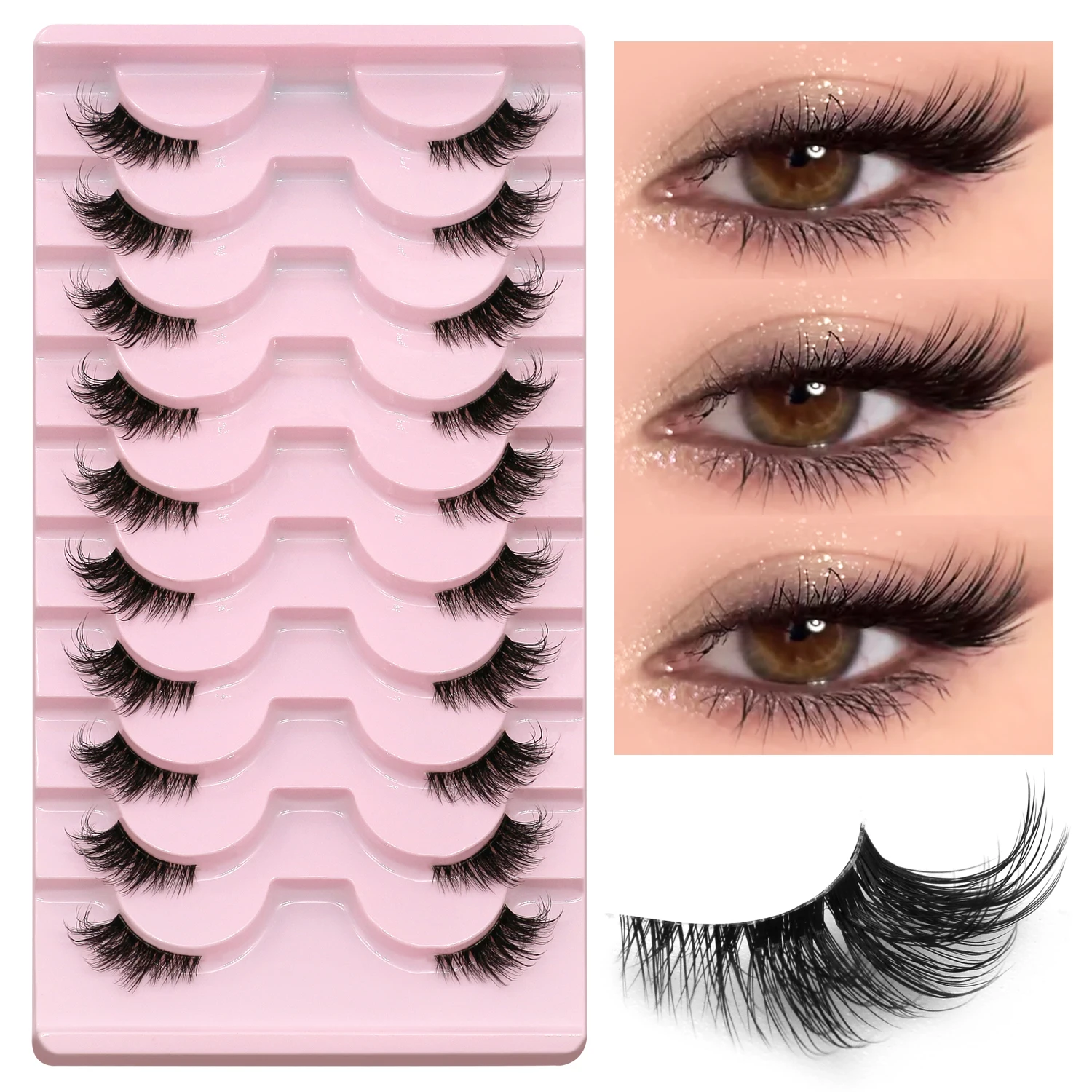 Lasvirey Half Eyelashes Natural Cat Eye Lashes Natural Fluffy Clear ...