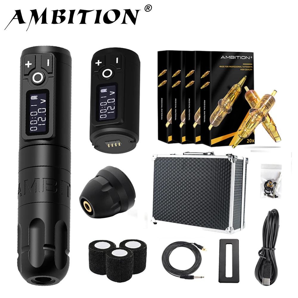Ambition Soldier Wireless Tattoo Machine Pen Kit Coreless Motor with ...