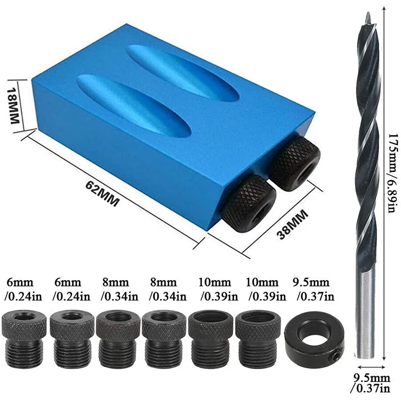 15PCS Woodworking Oblique Hole Locator Drill Bit Pocket