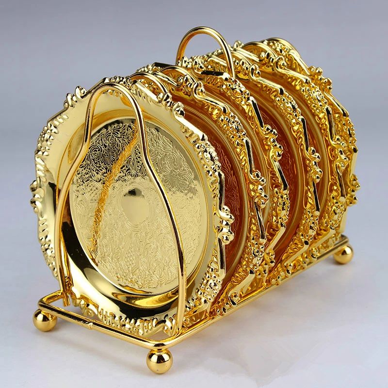 Cocktail-Drink-Coaster-Vintage-Gold-Silver-Zinc-Alloy-Metal-Saucer-Tea ...