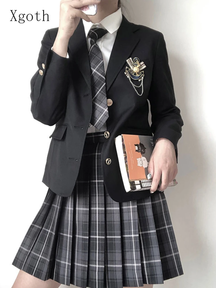 Xgoth blazer jaqueta ternos feminino original jk uniforme de alta qualidade campus conjunto ...