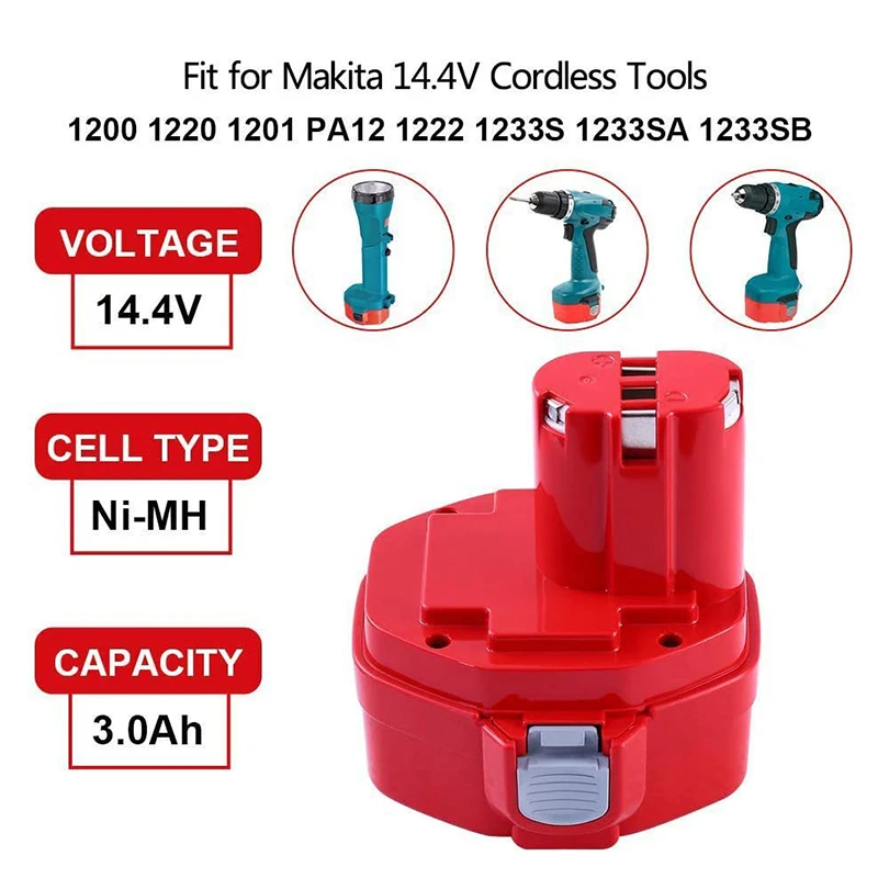 PA14 Makita Batteries 14.4V 3000mAh Ni MH Rechargeable Battery for Makita 1422,1420,1433, 1434 ...