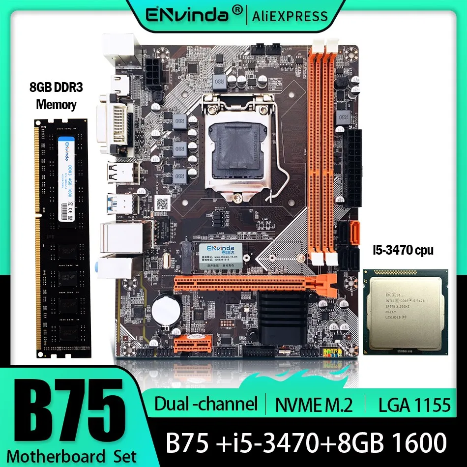ENVINDA B75 Motherboard Set com Core i5, CPU 3470, 8GB, 1600MHz, Memória Desktop DDR3, NVME M.2 ...