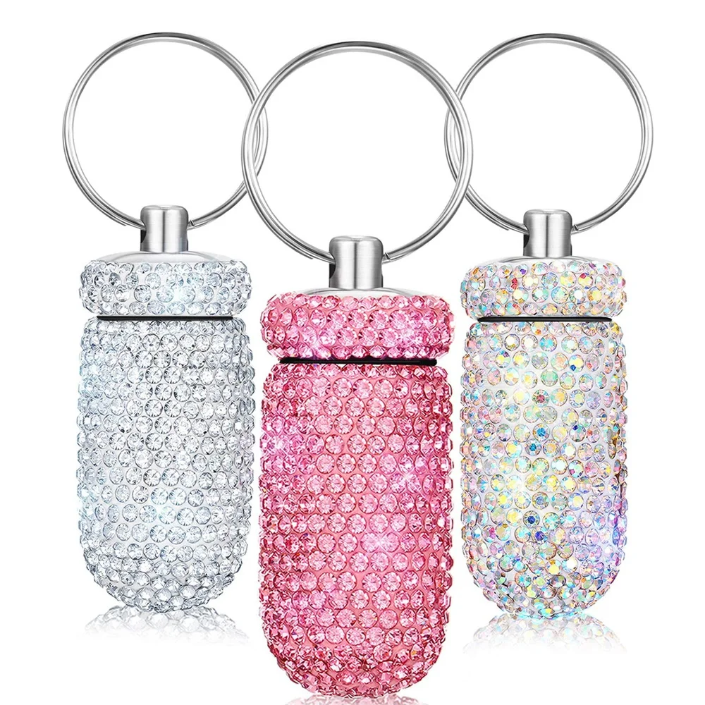 Bling-Rhineston-Pill-Container-Portable-Pill-Bottle-Case-Waterproof ...
