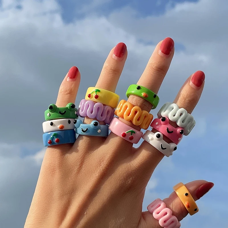 Cute Simple Frog Chick Ring for Women Girl Resin Geometric Fashion ...
