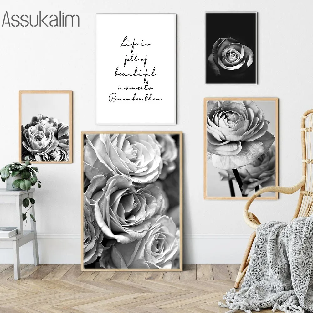 White Black Quotes Wall Decor | White White Flowers Canvases - Canvas ...