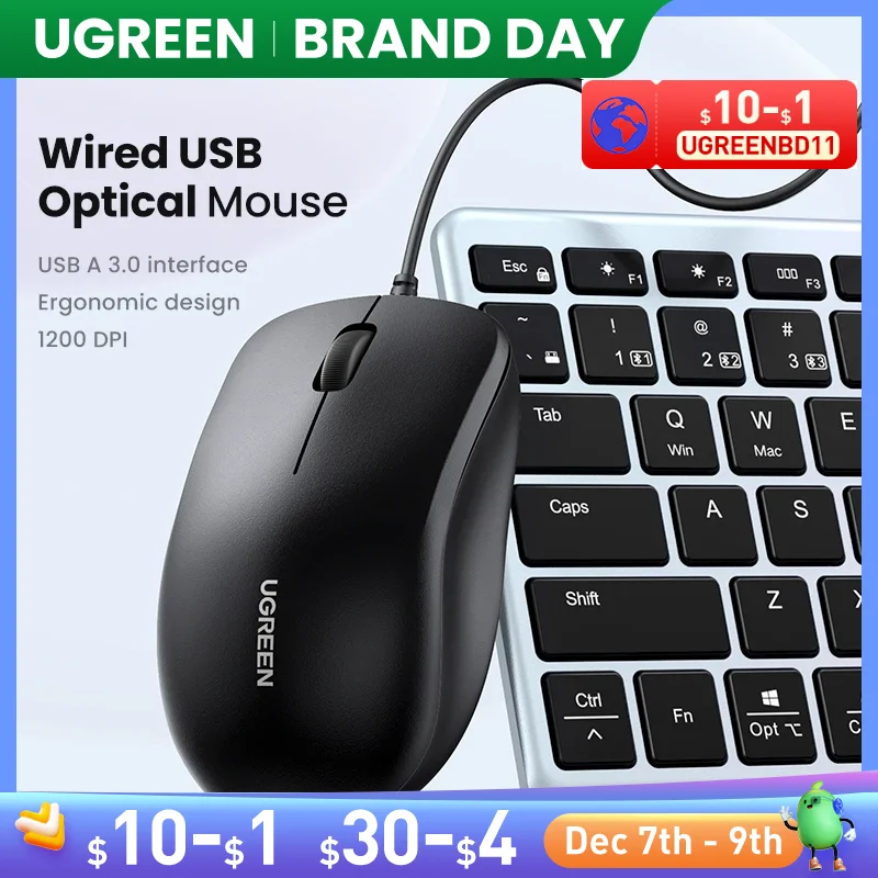 UGREEN-USB-Wired-Mouse-with-Ergonomic-Design-1200-DPI-3-Buttons-Mouse ...