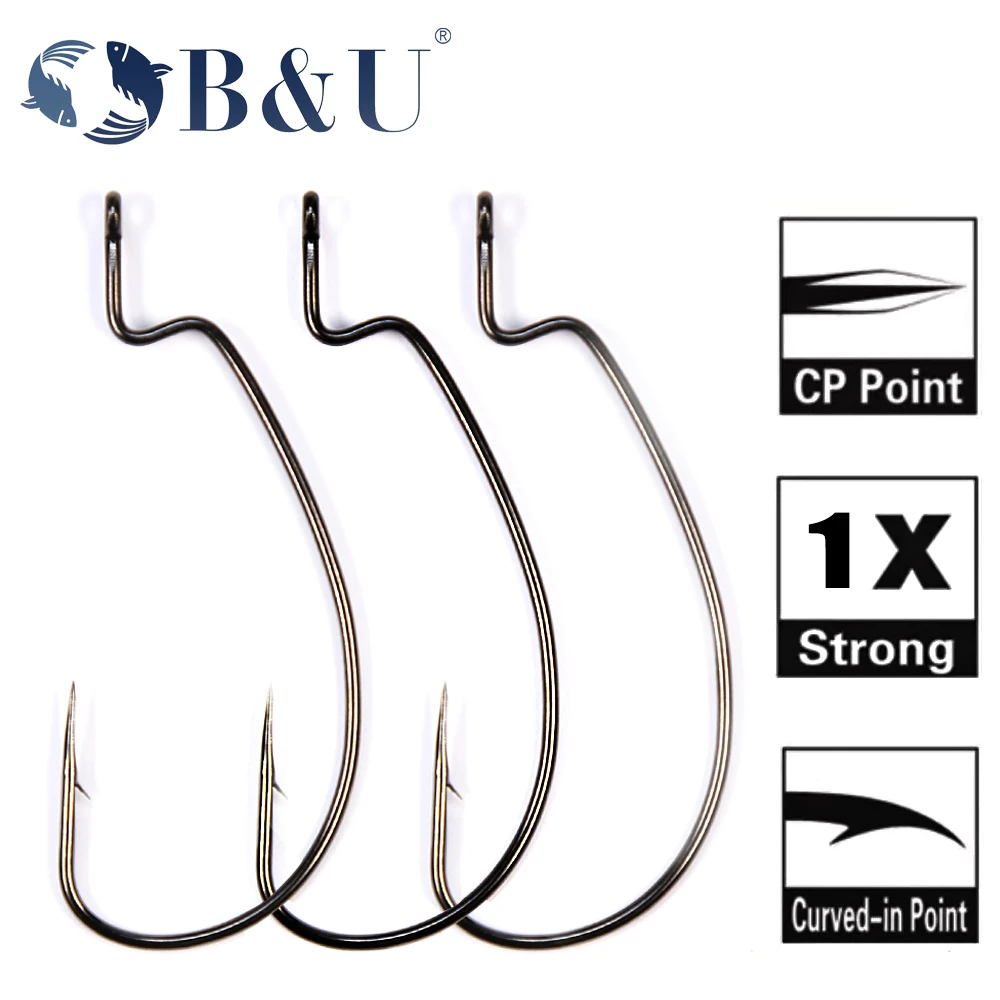 B&U Thin Wire Offset EWG Worm Hook with big rings Carbon Steel Crank ...