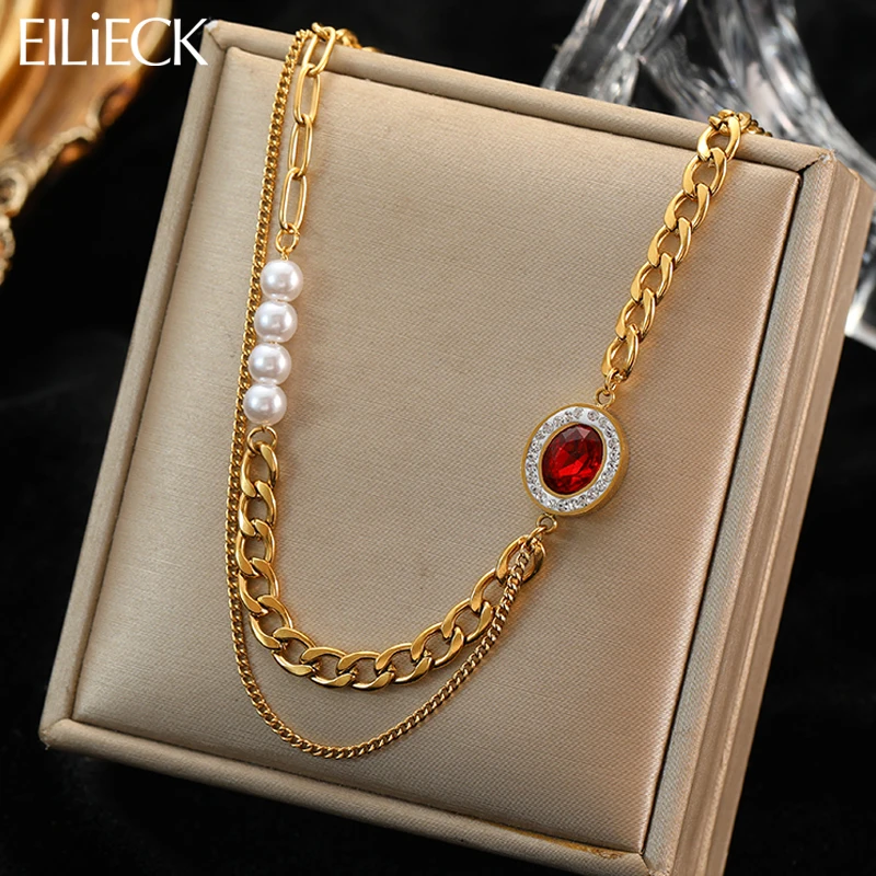 EILIECK-316L-Stainless-Steel-Red-Crystal-Zircon-Necklace-For-Women ...