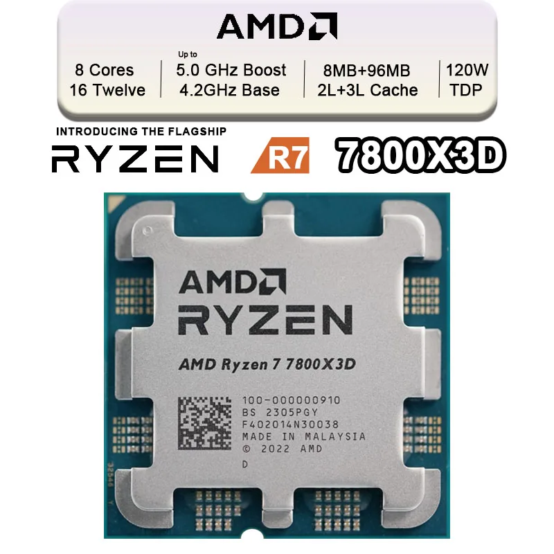 AMD Ryzen 7 7800X3D R7 7800X3D 5.0 GHz 8-Core 16-Thread CPU Processor ...