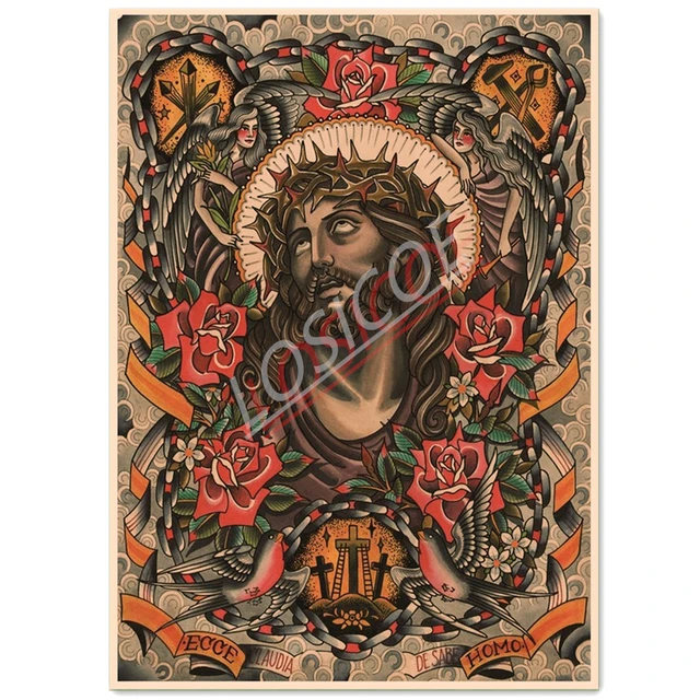Traditional Jesus Tattoo Drawing