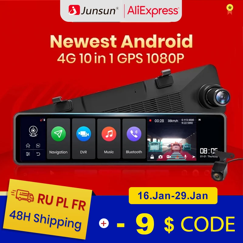 Junsun 12" 2GB 32GB ADAS 4G Android 8.1 Smart Rearview Mirror Auto ...