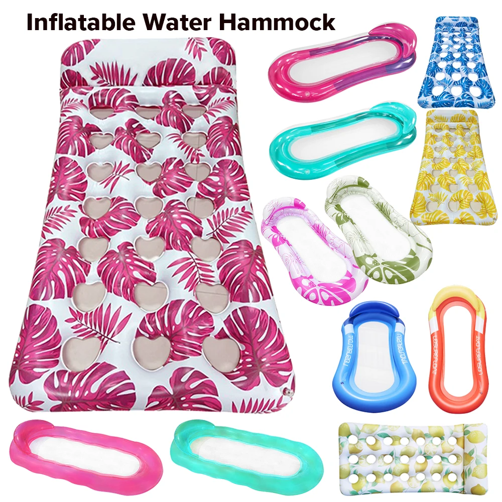 Inflatable-Pool-Air-Mattress-With-Headrest-Swim-Ring-Water-Hammock-Tube ...