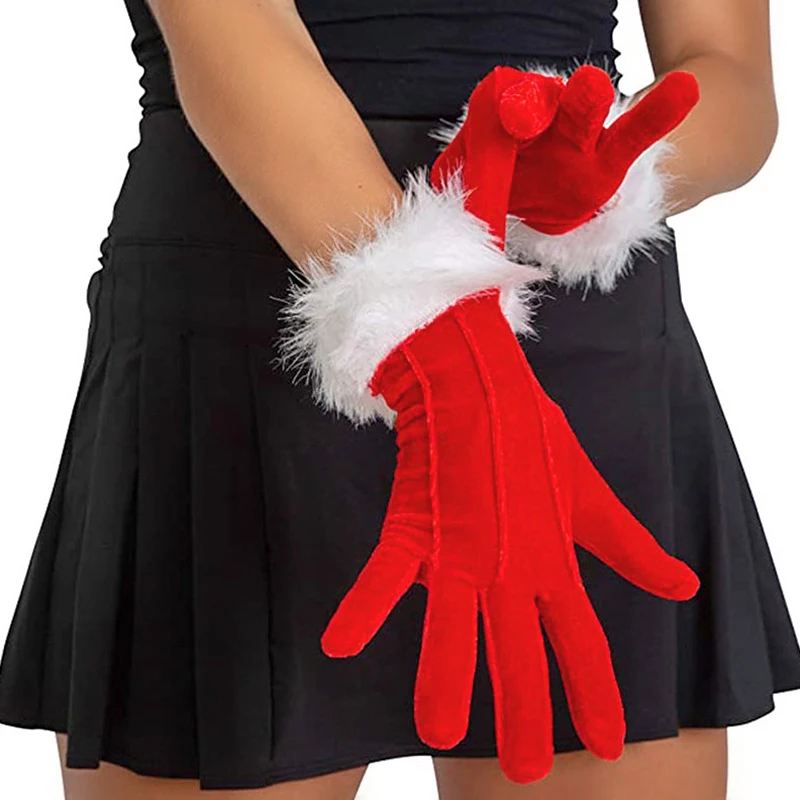 Santa-Claus-Festive-Gloves-White-Fur-Fancy-Dress-Party-Short-Red-Santa ...