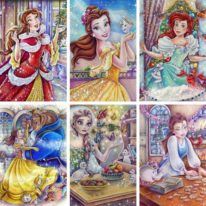 Diy 5d Diamond Painting Disney Frozen Elsa Anna Princess Beauty And The ...