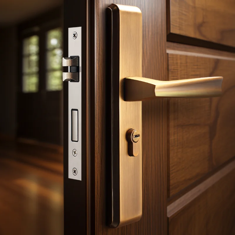 Lock-indoor-room-wooden-door-lock-yellow-bronze-household-door-handle ...