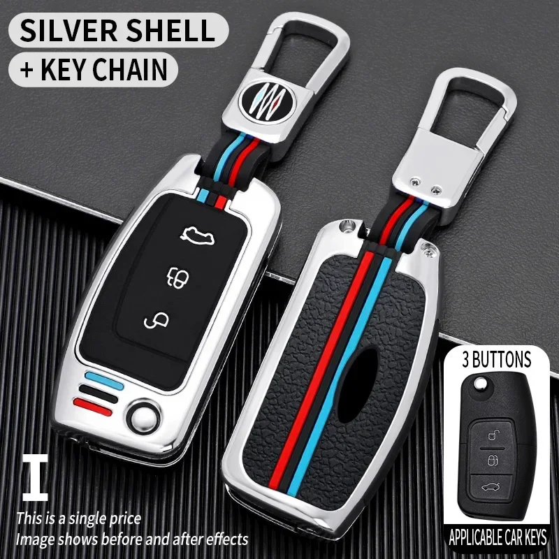 Alloy-Car-Flip-Folding-Key-Case-Capa-Keychain-Ford-Focus-2-3-Ecosport-C ...