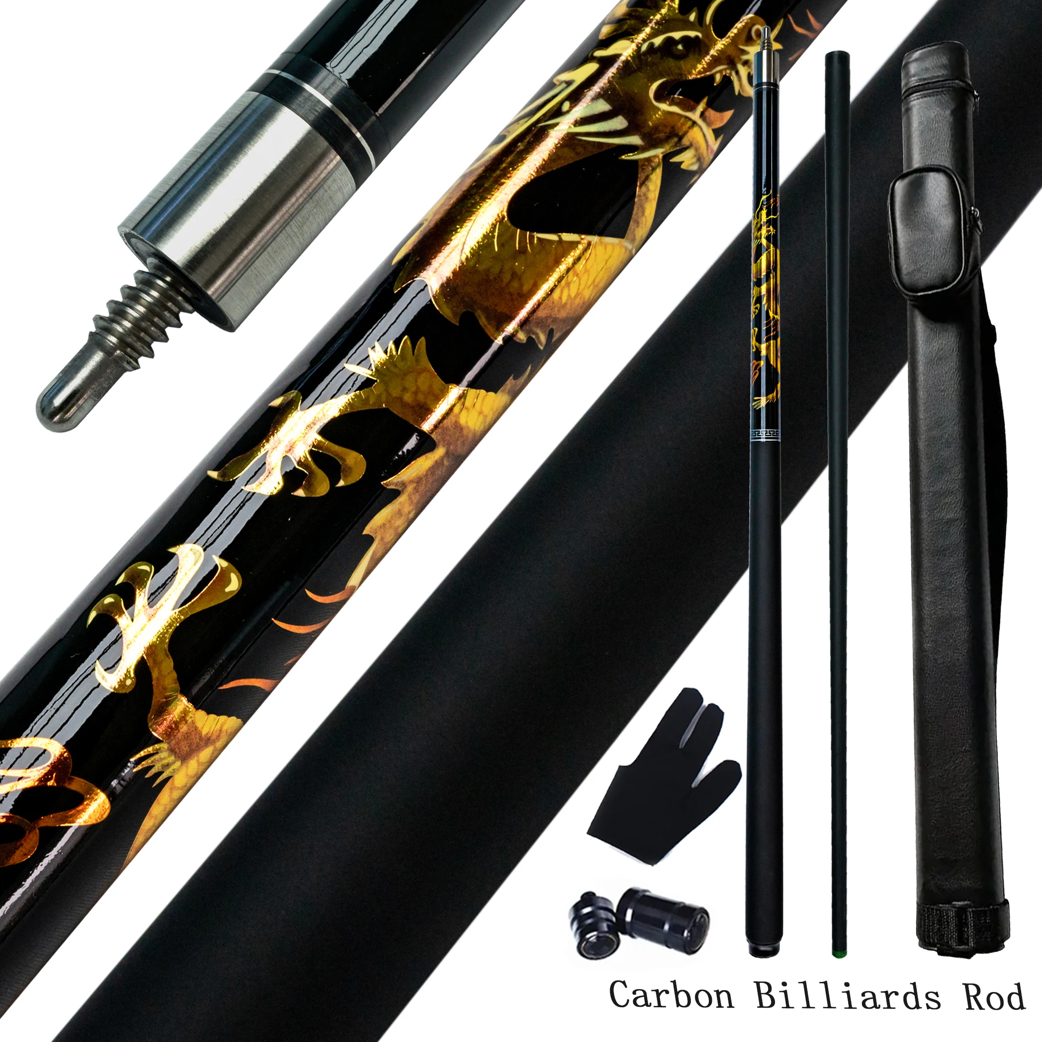 Premium-Carbon-Fiber-Billiards-Cue-12-5mm-Tip-China-Dragon-Split-Design ...