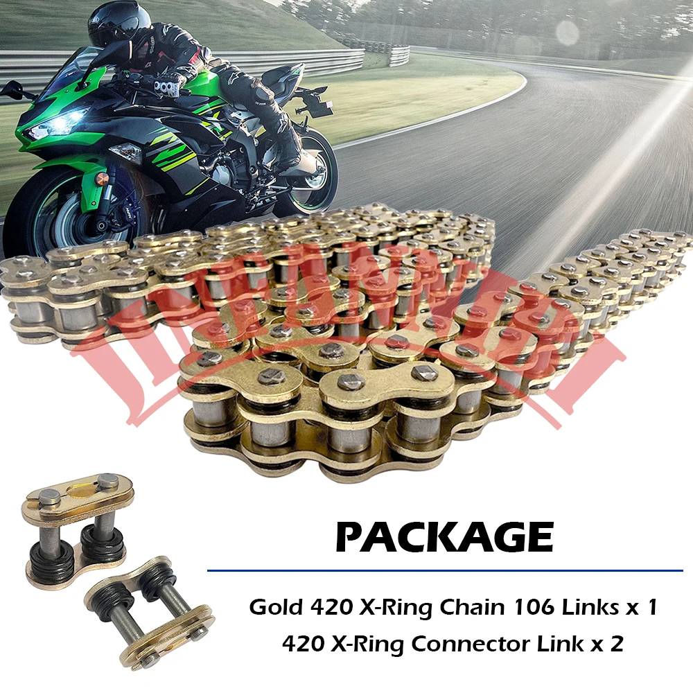 Gold 420 X-Ring Chain 106 Link & Connecting Master Link For Honda Grom ...