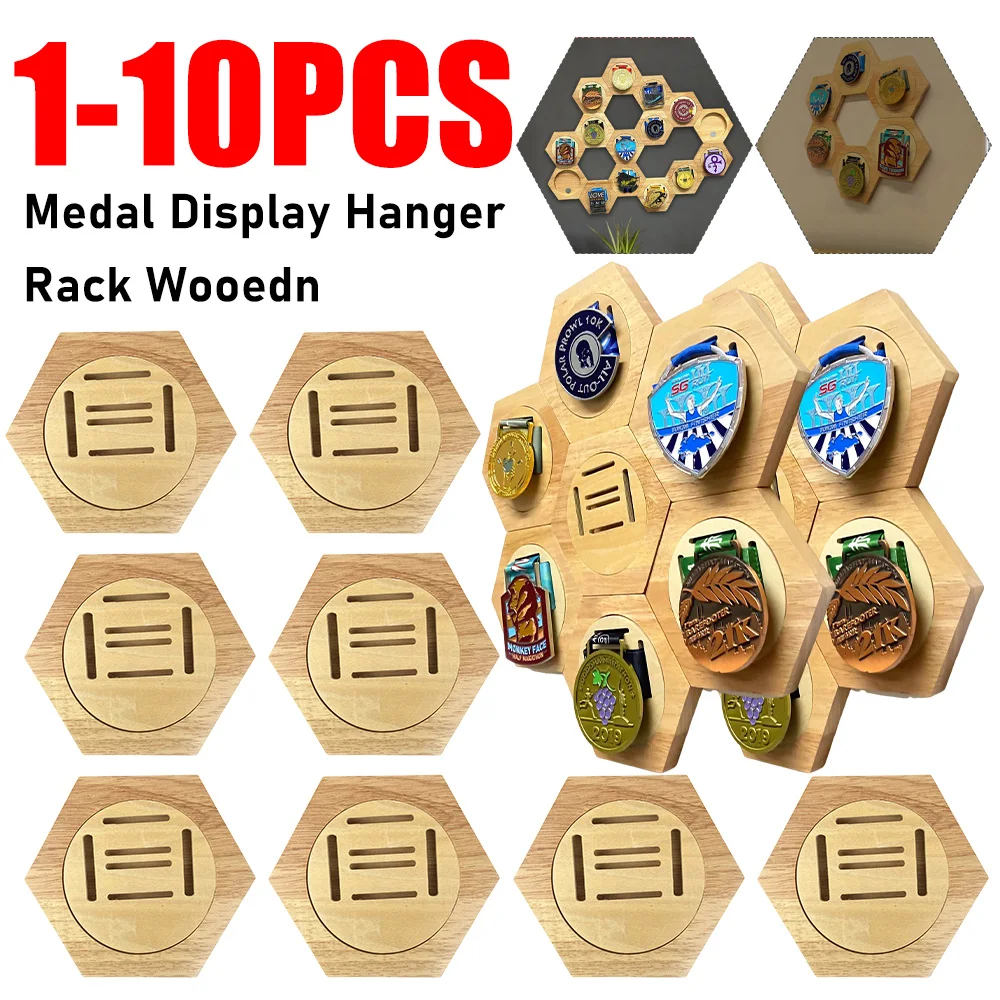 Honeycomb Combination Medal Display Stand Hexagonal Wood Shelf Sports ...