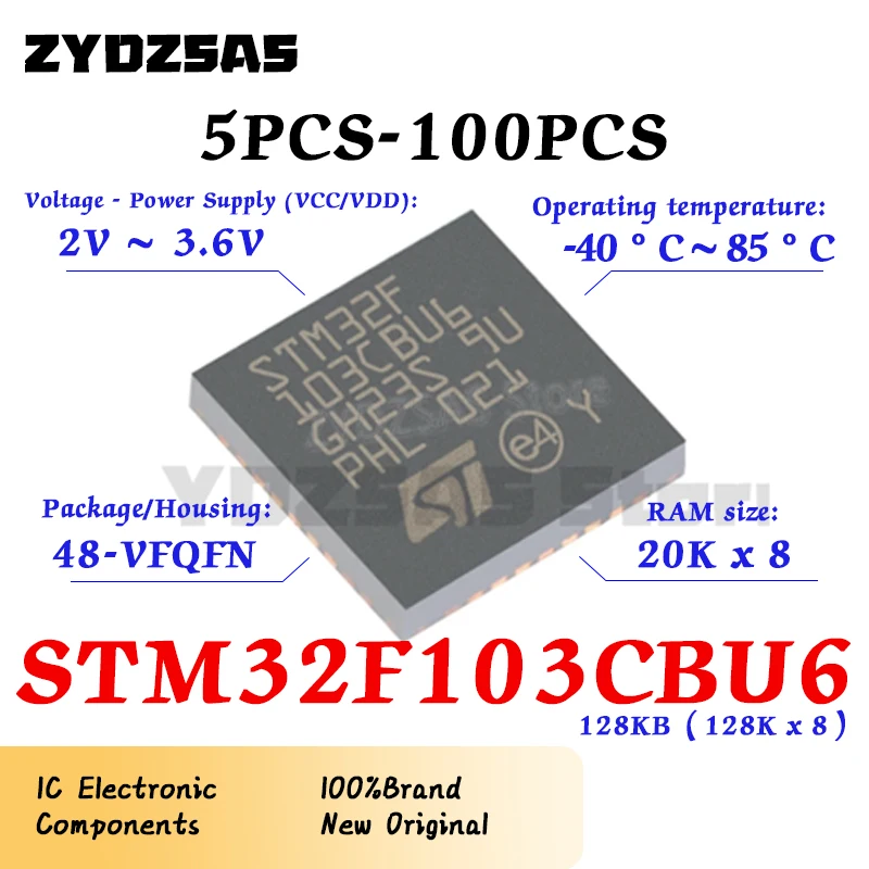 5PCS-100PCS STM32F103CBU6 STM32F103CB STM32F103 STM32F STM32 STM IC MCU 32BIT 128KB FLSH 48UFQFPN