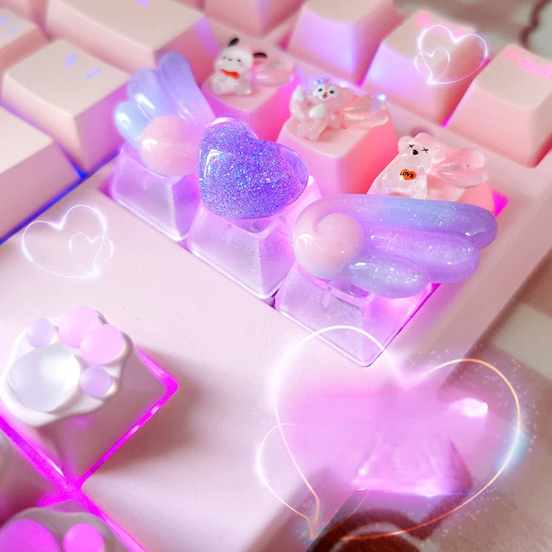 Personality-gift-angel-wing-key-cap-lovely-transparent-backlight-color ...