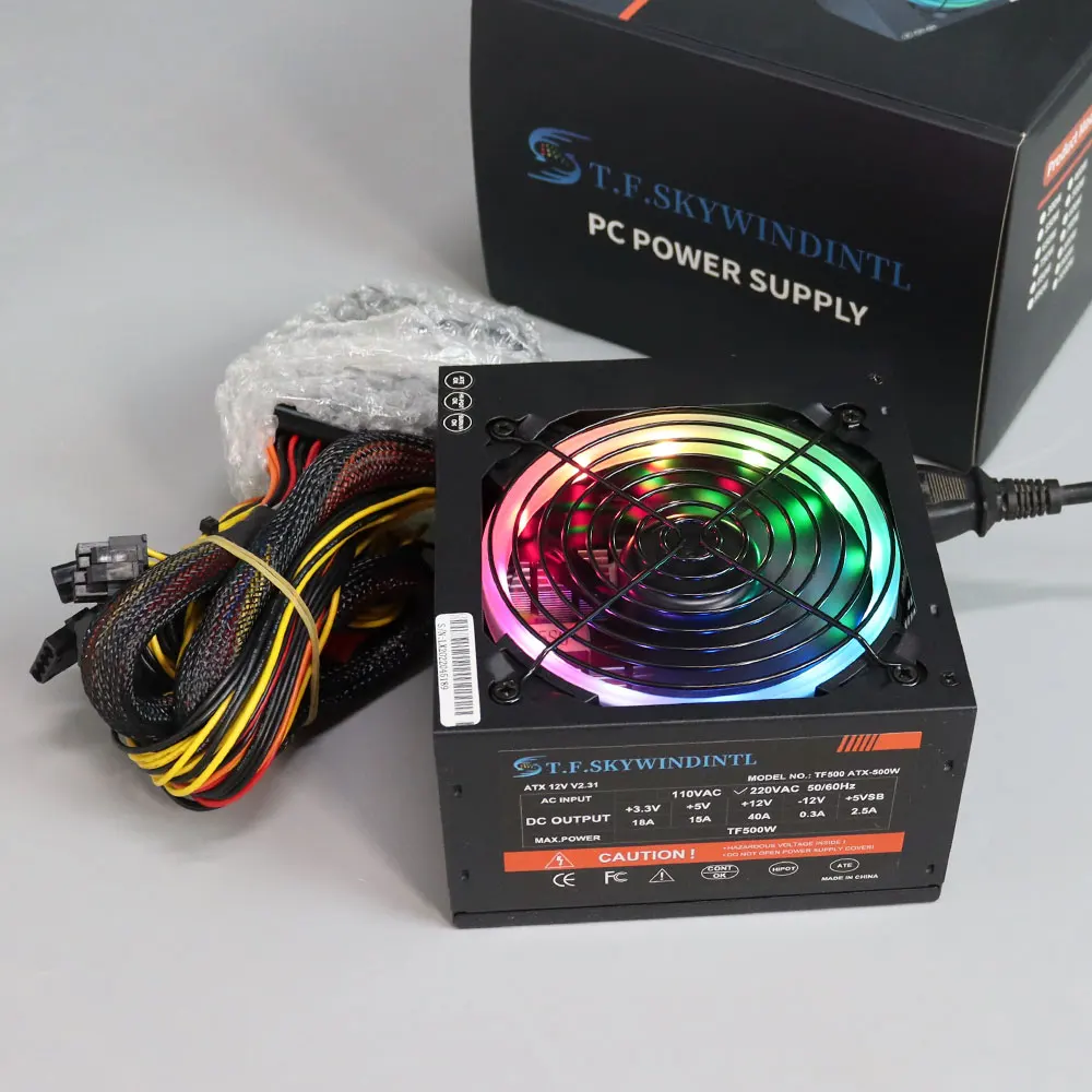 Font 500W PSU ATX 12V Catu Daya PC Game Game Kipas RGB 500W, 50% OFF