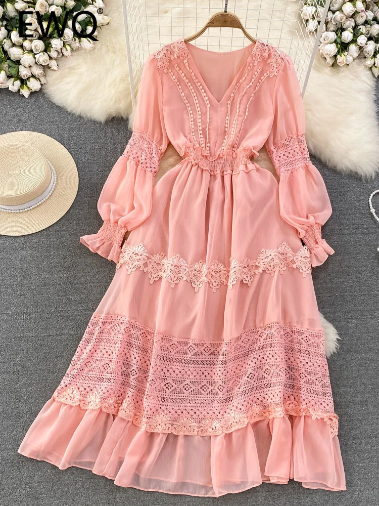 EWQ-Sweet-Style-Chiffon-Patchwork-Long-sleeve-V-neck-Solid-Color-High ...
