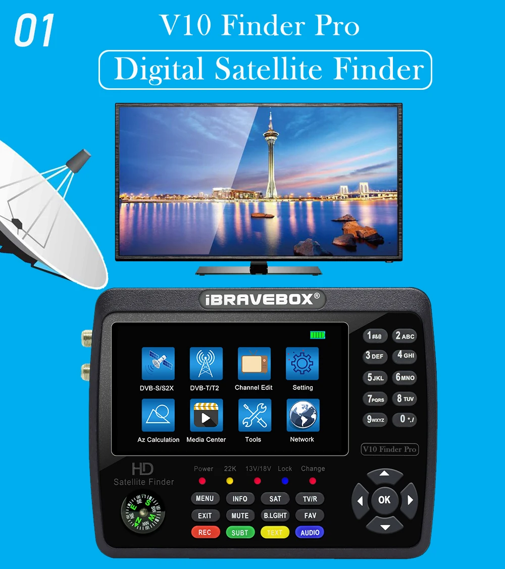 디지털 위성 파인더 V10Finder Pro HD Satfinder 미터 DVB S2X/S2/T2 H.265 HEVC 콤보 위성 ...